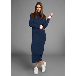 Strickkleid HECHTER PARIS, Damen, Gr. 40, N-Gr, blau (navy), Feinstrick, Obermaterial: 50% Viskose, 28% Polyester, 22% Polyamid, unifarben, figurumspielend wadenlang, hoch geschlossener Ausschnitt, Raglan&auml;rmel extrabreites B&uuml;ndchen, Kleider Strickkleid, mit Kontraststreifen