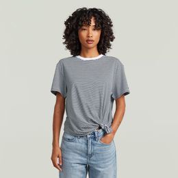 G-Star Raw T-Shirt G-STAR "Relaxed Knot", Damen, Gr. M (38), wei&szlig;, petrol stripe, Single Jersey, Obermaterial: 100% Baumwolle, gestreift, relaxed fit h&uuml;ftlang, Rundhals, abgesteppte Kante, Shirts T-Shirt, mit Knotendetail, Rundhalsform