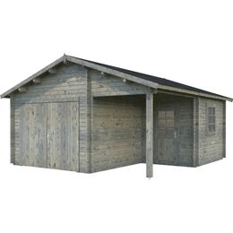 Garage Palmako "Roger", grau, Massivholz, Garagen, BxTxH: 564x601x321 cm, mit Anbau und Holztor, grau