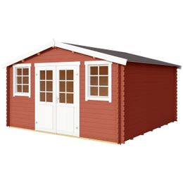 Gartenhaus Lasita Maja "Wels 4", rot (schwedenrot), Fu&szlig;boden im Gartenhaus, ohne Dacheindeckung, Massivholz, Gartenh&auml;user, Gartenhaus, Blockbohlenhaus 28mm, Fundamentmass 3900x3900, Schwedenrot