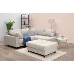 Ecksofa Collection AB "Toni L-Form, B: 215 cm", beige, B:215cm H:44cm T:184cm, 100%Polyester, Sofas, Ecksofa, Set: Sofa & Hocker, 2 Zierkissen, Federkern, Topseller