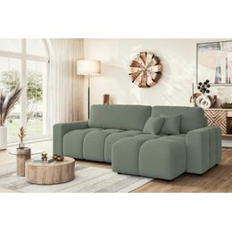 Ecksofa Home Affaire "FELICI, Schlafsofa 233cm, L-Form mit Recamiere beidseitig montierbar", gr&uuml;n, B:233cm H:88cm T:142cm, 100% Polyester, Sofas, Ecksofa, Designsofa mit Bettfunktion und Bettkasten, Ma&szlig;e B/T/H: 233/142/88 cm