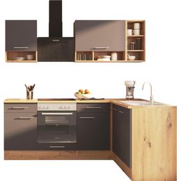 Winkelk&uuml;che respekta "Hilde, wechselseitig aufbaubar", grau (k&uuml;che: grau, front: grau, korpus: wildeiche nachbildung, arbeitsplatte: wildeiche nachbildung), B:220cm H:205cm T:172cm, Komplettk&uuml;chen-Sets, Breite 220 cm, exklusiver Konfiguration f&uuml;r OTTO
