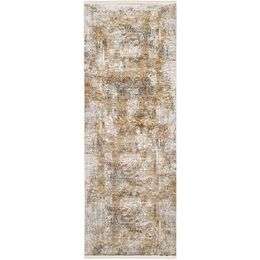Teppich OCI DIE TEPPICHMARKE "BESTELLER CAVA", beige, mix, B:80cm H:8mm L:250cm, Viskose, Teppiche, Teppich, Glanz Viskose, mit Fransen, Hoch Tief Struktur, Vintage, Wohnzimmer