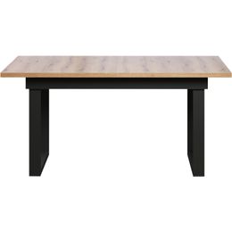 Esstisch Home Affaire "Valencia", eiche evoke, schwarz, eiche evoke, H:76cm T:90cm, Tische, Esstisch, Synchroauszug; Metallkufen, ausziehbar auf 200 cm
