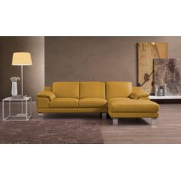 Ecksofa Egoitaliano "Shakira, Design & Sitzkomfort auf hohem Niveau, Breite 236cm, L-Form", gelb, B:236cm H:84cm T:152cm, Leder &raquo;BULL&laquo; (echtes Rindsleder). Geschliffenes, pigmentiertes und behandeltes Rindsleder mit einer Dicke von 1, 3-1, 5 mm. Dieses Leder zeigt eine ziemlich weiche Hand mit einem halb undurchsichtigen Aussehen. Es handelt sich um ein gesch&uuml;tztes Leder. Eine leichte Deckschicht 