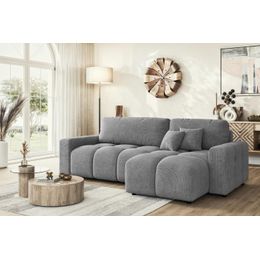 Ecksofa Home Affaire "FELICI, Schlafsofa 233cm, L-Form mit Recamiere beidseitig montierbar", grau, B:233cm H:88cm T:142cm, 100% Polyester, Sofas, Ecksofa, Designsofa mit Bettfunktion und Bettkasten, Ma&szlig;e B/T/H: 233/142/88 cm