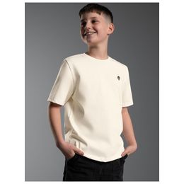 T-Shirt TRIGEMA "TRIGEMA Heavy Oversized T-Shirt mit Affe Charly-Stickmotiv", M&auml;dchen, Gr. 152, natur, Single Jersey, 100% Baumwolle, Basic, Rundhals, Shirts T-Shirt