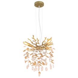 Globo LIGHTING H&auml;ngeleuchte "QUEENA", goldfarben matt, 4, &Oslash; 40cm H: 120cm, 1 Stk., Leuchten, Goldfarbener Luster mit Glaskristallen amber, H&ouml;he k&uuml;rzbar, H&auml;ngeleuchte