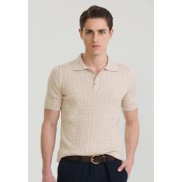 Poloshirt FELIX HARDY "Polo Shirt Kurzarm mit Zopfmuster", Herren, Gr. M, beige, 100% Baumwolle, Shirts