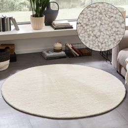 Wollteppich Theko "Gabbeh Uni, Handgefertigt, Teppich, meliert, reine Wolle" Gr. 9, beige (natur), H:14mm &Oslash;:140cm, Wolle, Teppiche, Wohnzimmer, Esszimmer, Schlafzimmer, auch als L&auml;ufer oder rechteckig