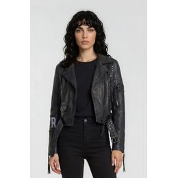 Lederjacke Trueprodigy "Ava mit Print und Nieten", Damen, Gr. S, schwarz, Obermaterial: 100% Schafsleder sheepskin., slim fit, Jacken