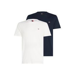 Rundhalsshirt Tommy Jeans "TJM XSLIM 2PACK JERSEY TEE EXT", Damen, Gr. M, blau (schwarz night navy, ecru), Single Jersey, Obermaterial: 100% Baumwolle, unifarben, slim fit normal, Rundhals, eingesetzt abgesteppte Kante, Shirts Rundhalsshirt, Logostickerei, 2Pack