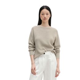 Marc O'Polo Strickpullover MARC O'POLO "aus Heavy-Weight-Organic-Cotton", Damen, Gr. L, beige (linen beige), Obermaterial: 100% Baumwolle, unifarben, Rundhals, Pullover Strickpullover