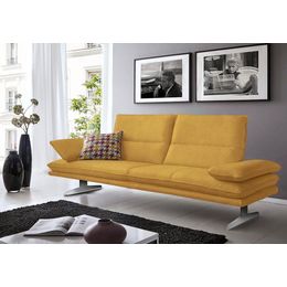 2,5-Sitzer W.Schillig "broadway Designsofa mit hohem Sitzkomfort", gelb (kurkuma z69), B:236cm H:94cm T:96cm, Longlife Xtra-Leder Z69: Das feinnarbige, gedeckte Softleder Z69 besticht durch seine au&szlig;ergew&ouml;hnliche Weichheit im trendigen &raquo;Vintage-Look&laquo;, Hautst&auml;rke 0, 9 - 1, 1 mm, Sofas, Sitztiefenverstellung, Kopfteil- & Seitenteilverstellung, Breite 236cm