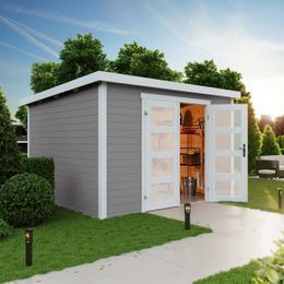 Gartenhaus Lasita Maja "Zambezi 6", grau (lichtgrau), ohne Fu&szlig;boden, ohne Dacheindeckung, Massivholz, Gartenh&auml;user, Gartenhaus, Blockbohlenhaus 28mm