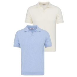 Poloshirt FELIX HARDY "Polo Shirt Kurzarm 2er-Pack", Herren, Gr. L, ecru, blau, 100% Baumwolle, Shirts