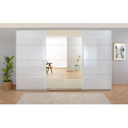 Schwebet&uuml;renschrank Rauch "Kleiderschrank Schrank Garderobe KOLUNA mit Glast&uuml;ren und Spiegel", alpinwei&szlig;, glas kristallwei&szlig;, B:360cm H:229cm T:62cm, Holzwerkstoff, Schr&auml;nke, Schwebet&uuml;renschrank, Breiten 203/271/315/360 cm H&ouml;hen 210/229 cm MADE IN GERMANY
