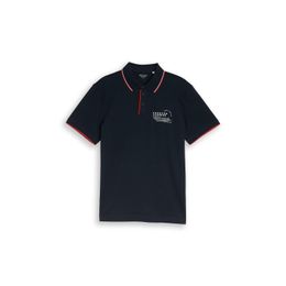 Tom Tailor Herren Jersey Poloshirt mit Print, blau, Uni, Gr. XXL