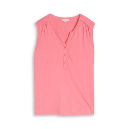 Tom Tailor Damen Henley Top mit Raffungen, rosa, Uni, Gr. S