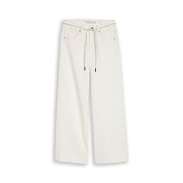 Tom Tailor Damen TTNELMA CULOTTE Jeans mit Bindeg&uuml;rtel, wei&szlig;, Uni, Gr. 31/28