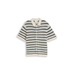 Tom Tailor Herren Strick-Poloshirt mit Streifenmuster, blau, Gestreift, Gr. XXL