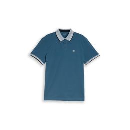 Tom Tailor Herren Piqu&eacute; Poloshirt mit Logo-Print, blau, Uni, Gr. XXL