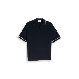 Tom Tailor Herren Strick-Poloshirt aus Baumwolle, blau, Uni, Gr. XXL