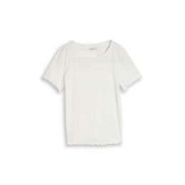 Tom Tailor Damen T-Shirt mit Rippstruktur, wei&szlig;, Uni, Gr. M