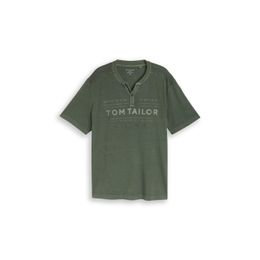 Tom Tailor Herren Plus Size - Henley T-Shirt im Used-Look, gr&uuml;n, Uni, Gr. 4XL