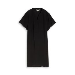 Tom Tailor Damen Kleid mit V-Ausschnitt, schwarz, Uni, Gr. 34