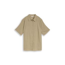 Tom Tailor Damen Plus Size - Loose Fit Bluse mit Leinenanteil, gr&uuml;n, Uni, Gr. 46