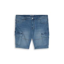 Tom Tailor Herren Plus Size - Cargo Jeans Shorts, blau, Uni, Gr. 46