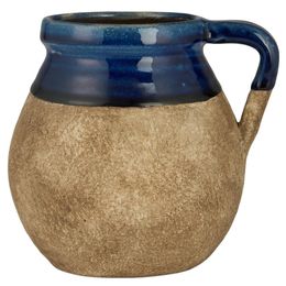 IB Laursen Keramik Vase mit Henkel naturfarbig Avignon 14 x 12.5 x 13.5 cm, blau skandinavische Deko Online Shop