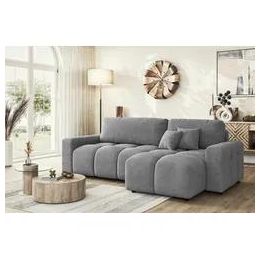 Ecksofa Home Affaire "FELICI, Schlafsofa 233cm, L-Form mit Recamiere beidseitig montierbar", grau, B:233cm H:88cm T:142cm, 100% Polyester, Sofas, Ecksofa, Designsofa mit Bettfunktion und Bettkasten, Ma&szlig;e B/T/H: 233/142/88 cm