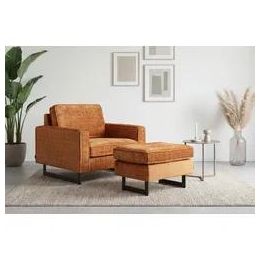 Loveseat Home Affaire "Pinto 105 cm, Cord, Chenille, Lederoptik", brick rot, B:105cm H:85cm T:97cm, 100% Polyester, Sessel, mit Keder, Metallf&uuml;&szlig;en und auch in Cord Bezug erh&auml;ltlich