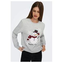 Weihnachtssweatshirt Only "OnlyDA XMAS L/S O-NECK BOX SWT", Damen, Gr. L, light grau melange print:hug me im cold, angeraute Sweatware, Obermaterial: 60% Baumwolle, 40% Polyester, Rundhals, Sweatshirts, Baumwollmischung, regular fit