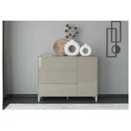 Sideboard "Reno", taupe matt lack, glas taupe glanz, B:137cm H:106cm T:42cm, Glas, Holzwerkstoff, SET ONE BY Musterring, Sideboards, Sideboard, Mit Vierkantfu&szlig; in diversen Farben, 106 cm H&ouml;he & Farbauswahl