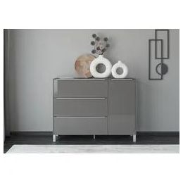 Sideboard "Reno", anthrazit matt lack, glas anthrazit glanz, B:137cm H:106cm T:42cm, Glas, Holzwerkstoff, SET ONE BY Musterring, Sideboards, Sideboard, Mit Vierkantfu&szlig; in diversen Farben, 106 cm H&ouml;he & Farbauswahl