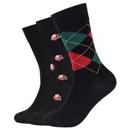 Socken Camano "ca-soft christmas Geschenkbox 3er Pack", Damen, Gr. 39-42, schwarz, 80% Baumwolle, 17% Polyamid, 3% Elasthan, gemustert, Socken Socken, 3er Pack Ca-soft Bund ohne Druckgef&uuml;hl, Superfeine, gek&auml;mmte Baumwolle