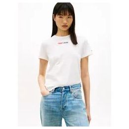 Tommy Hilfiger Kurzarmshirt TOMMY JEANS "TJW REG ESSENTIAL LOGO 2 TEE EXT", Damen, Gr. XS (34), ecru, Single Jersey, Obermaterial: 100% Baumwolle, unifarben, normal, Rundhals, Shirts