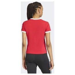 T-Shirt Adidas ORIGINALS "3S TEE SLIM", Damen, Gr. M, better scarlet, wei&szlig;, Obermaterial: 93% Baumwolle, 7% Elasthan, Rundhals, Shirts T-Shirt, sanft anliegende Passform, ohne Verschluss, f&uuml;r sportlichen Look