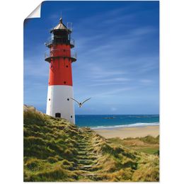Poster Artland "Leuchtturm am Deich", blau (farbe bild(er): blau), B:45cm H:60cm, Bilder, Poster, ohne Rahmen