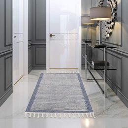 Teppich Carpet City "Art 2231", blau, B:80cm H:7mm L:150cm, Polypropylen (PP), Teppiche, Teppich, L&auml;ufer, Kurzflor, mit Kettf&auml;den, Streifen-Muster