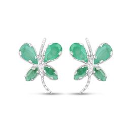 Vira Jewels Ohrringe Silber 925 rhodiniert Schmetterling-Motiv mit echtem Smaragd