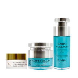 Marin Kollagen Nachtcreme 50ml + Hyalurons&auml;ure + Kollagen Pro Age Augencreme + Marin Kollagen Nacht Reparaturserum 30ml