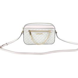 Michael Kors Damen Jet Set Item Gro&szlig;e Ost-West Signatur Leder Rei&szlig;verschluss Ketten Umh&auml;ngetasche (Vanilla PVC/Puderros&eacute;)