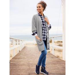 Strickjacke Heine, Damen, Gr. 44, grau (grau, meliert), 50% Viskose, 28% Polyester, 22% Polyamid, unifarben, Strickjacken Strickjacke