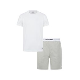 G-Star Raw Pyjama G-STAR "SLATE, T-SHIRT & SHORTS", Damen, Gr. L, hellwei&szlig;, grau marl, Jersey, Obermaterial: 95% Baumwolle, 5% Elasthan, unifarben, regular fit normal, Rundhals, abgesteppte Kante, Homewear-Sets Pyjama, Regular Fit in Baumwoll-Qualit&auml;t