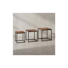 KADIMA DESIGN Beistelltisch-Set aus Sheesham Massivholz und Metall, 3 Gr&ouml;&szlig;en, Stilvolles Trio